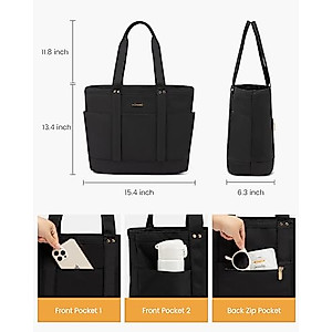 LOVEVOOK Tote Bag for Women Large Shoulder Bag, Lightweight Work Tote Bag for Teacher, 15.6 Inch Laptop Bag with Luggege Strap, fits College Business Daily Travel Black