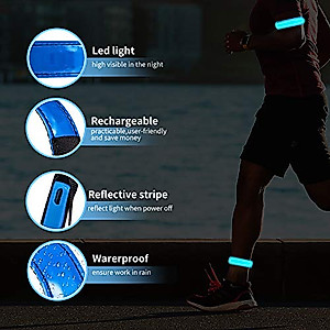 OMKHE Running Light for Runners (2 Pack) Rechargeable LED Armband Reflective Running Gear, LED Light Up Band for Joggers Bikers Walkers(Blue)