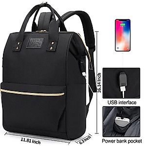 Tzowla Laptop Backpack for Women, Carry on Backpack, Durable Water Resistant, Light Weight, Reinforced Edges and Steel Frame, Metal Zippers, Travel, School, Black, 13.3 Inch