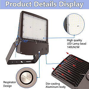 200W Dimmable Outdoor LED Flood Light with Dusk to Dawn Photocell, 5000K Daylight 28000LM 100-277V, UL/DLC IP65 Waterproof Big Power LED Stadium Lighting for Flagpole/Advertising Boards/Parking Lot