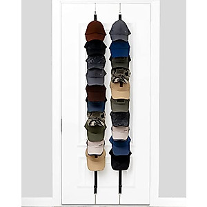 Mkono Hat Organizer for Door and Wall Baseball Cap Display Rack 2 Straps Hold Up to 20 Hats Door Hat Rack Simple Baseball Caps Organizer for Cowboys Men Boys and Women, Set of 2