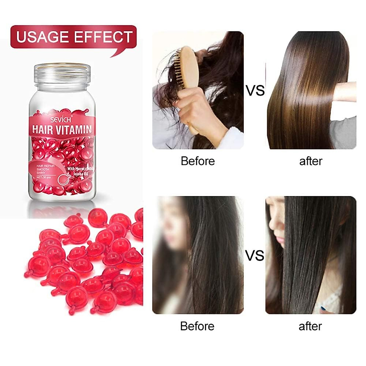 SEVICH Red Intensive Repair Capsules - Moroccan Oil & Jojoba Duo | Color-Lock Technology for Dyed Hair | Anti-Frizz Hair Serum Capsules (30 Count)