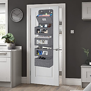 VERONLY Over The Door Organizer, Hanging Pantry Storage - Behind Door Organizer with 4 Large Pocket and a Mail Organizer for Baby, Nursery, Diapers, Clothes, Bedroom(Dark Grey)