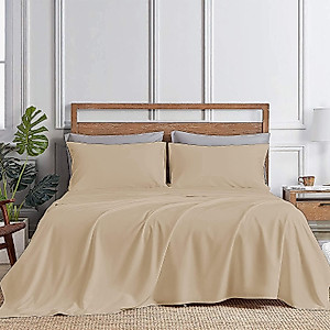 AHJ Beddings 1000 Thread Count 7 Piece Duvet Cover Set (4 pc Sheet Set 19 inch Deep Pocket + 3 pc Duvet Cover Set) 100% Egyptian Cotton - (Emperor/Wyoming King Size, Beige Solid)