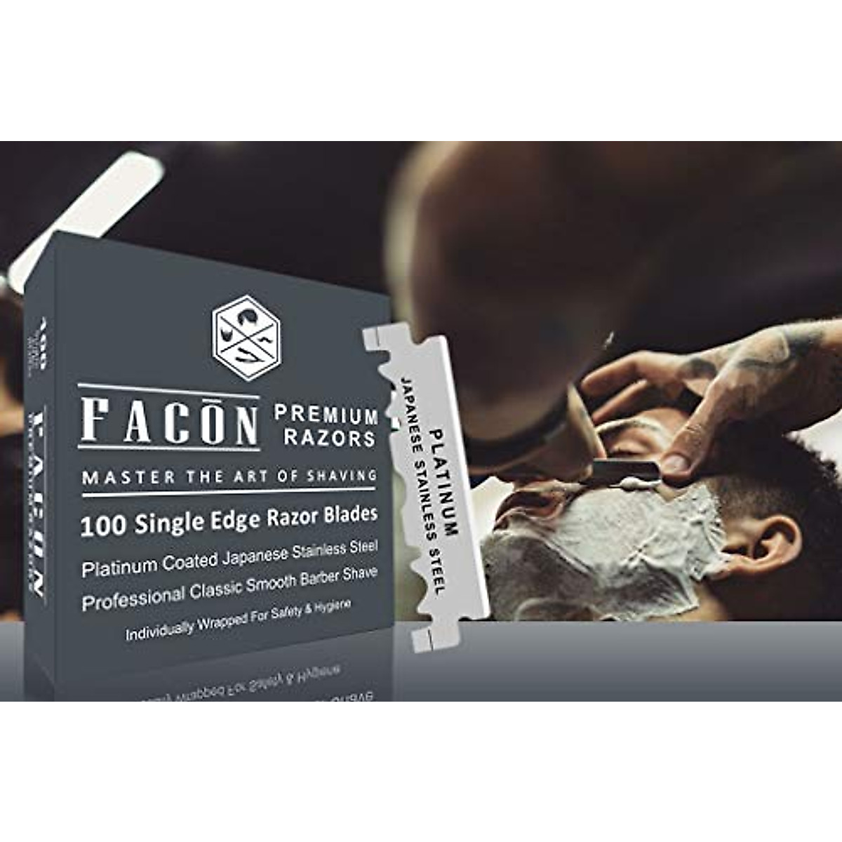 100 Facón Platinum Japanese Stainless Steel Single Edge Razor Blades for Professional Barber Straight Razor - 200+ Shaves