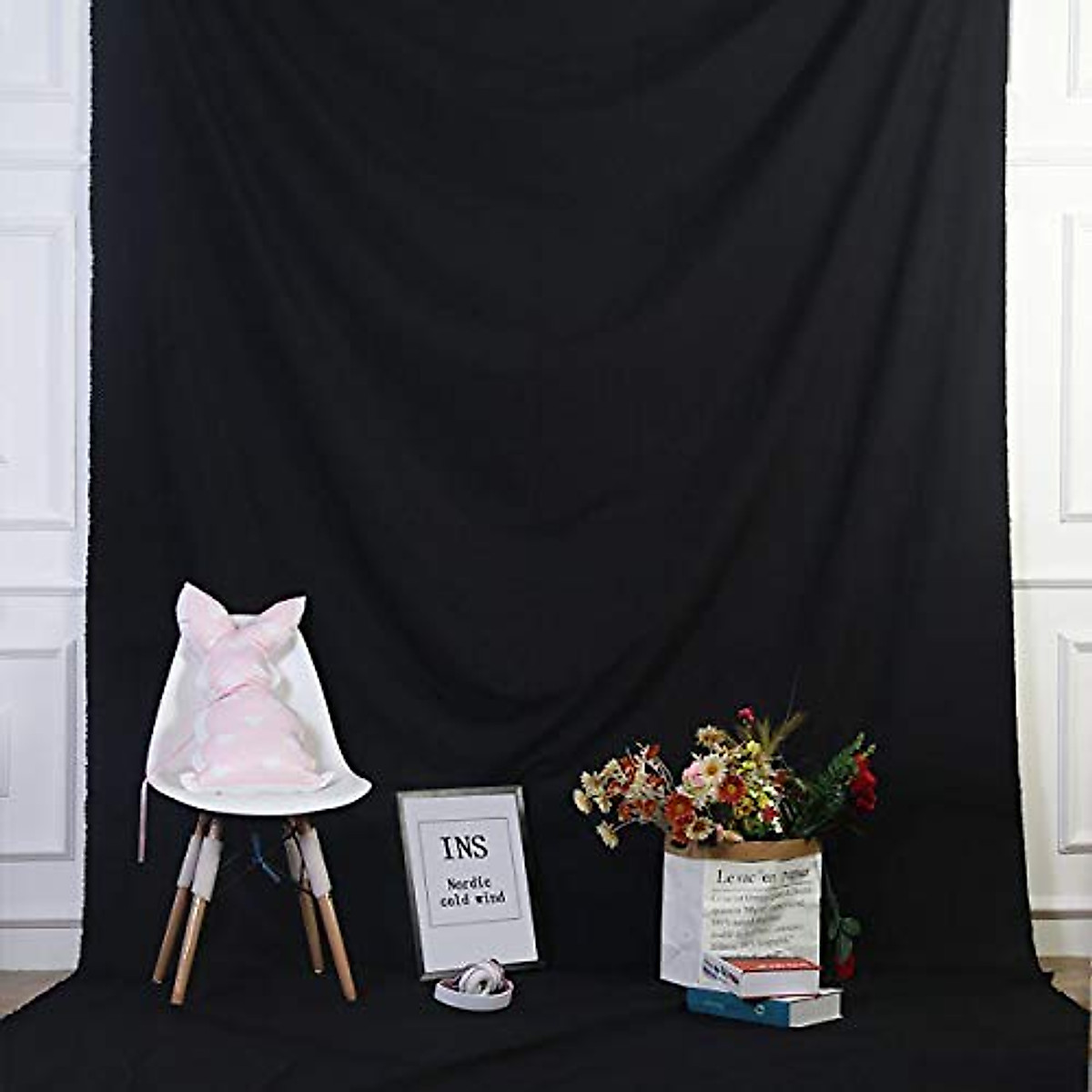 HMTFOTO 5X7ft Video Studio Solid Black Photography Backdrop Background Chromakey Muslin Portrait Background Screen for Photography