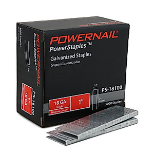 Powernail PS18100 18 Gauge 1/4 Inch Crown 1 Inch Length Chisel Point Narrow Crown Staple (Box of 5000)