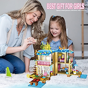 JUMEI Friends Set Building Blocks,Girls Building Toys Set,390 PCS Girls Block Set,Beach Friends House Set Building Set Toys,Friends House Building Set,STEM Toy,Friends Set for Girl 6-12 Years Old