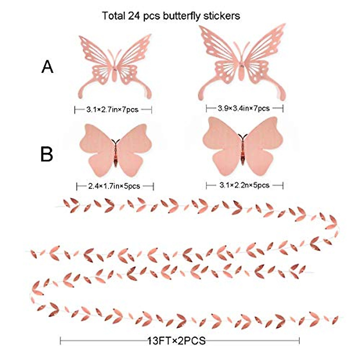 Rose Gold Party Decoration Blush Pink Tissue Flowers Pom Pom Paper Lantern with Leaf Garland 3D Butterfly for Wedding Engagement Birthday Baby Bridal Shower Bachelorette Tea Party Decorations Supplies