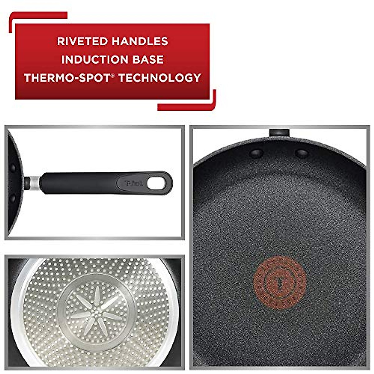 T-fal Experience Nonstick 3 Piece Fry Pan Set 8, 10.25, 12 Inch Induction Cookware, Pots and Pans, Dishwasher Safe Black