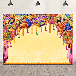 Ticuenicoa Indian Traditional Backdrop Indian Colorful Embroidered Umbrella-Wedding Background Bridal Shower Party Decorations Photo Booth Props 7x5ft