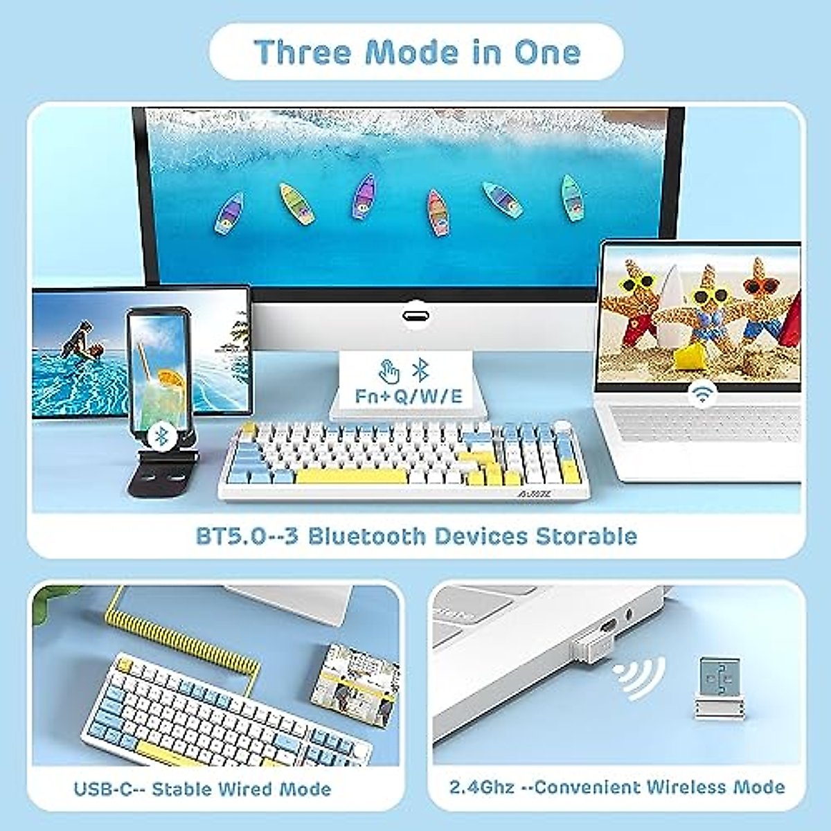 99 Keys Wireless Mechanical Keyboard with Coiled Cable, Bluetooth5.0/2.4G/Wired Gaming Keyboard, RGB Hot Swappable Red Switch Keyboard with Knob Control, PBT Keycaps,Gasket Mounted for PC/Mac/Windows