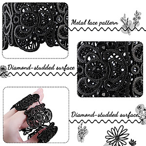 2 Pieces Black Bracelet for Women Gothic Bracelet Vintage Filigree Jewelry Ladies Cuff Bracelets Bohemian Lace Bracelet Lace Cuff Bangle Bracelet Wide Stretch Rhinestone Bracelets Statement Bracelet