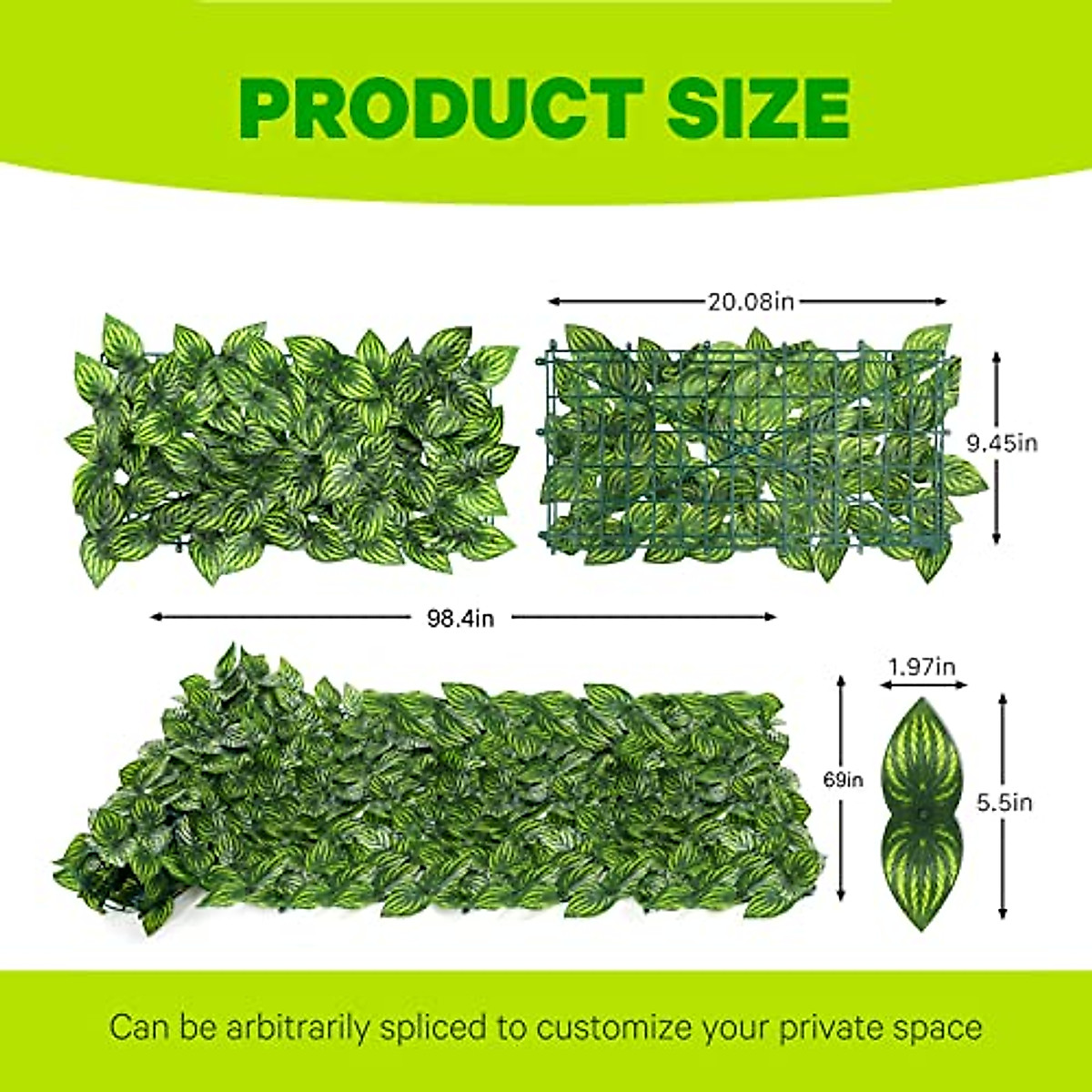 Jinwu Artificial Ivy Privacy Fence Screen, 100x70 Inch Artificial Faux Ivy Hedge, Expandable Faux Privacy Fence with 80 pcs Zip Ties Decoration for Wall Screen, Outdoor Garden, Wedding Decor