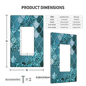 Navy Blue Glitter Mermaid Scales Decorative 1 Rocker Light Switch Cover Electric Decor 1 Gang Wall Plate Faceplate for Girls Kids Women Bedroom Living Room Bathroom
