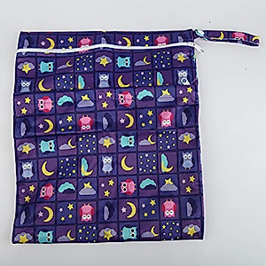 Sigzagor Wet Dry Bag Baby Cloth Diaper Nappy Insert Bag Reusable Washable (Moon Star Owls)