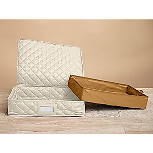 Platter Serveware Storage With Tray - Washable and Stain Resistant, ID Window, Kitchen Storage-Cream