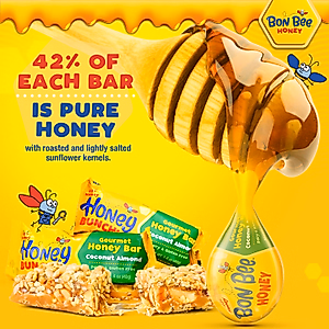 BON BEE Honey Bunchies All Natural Honey Bar - Natural Breakfast & Nutrition Bars for Healthy Energy & Fuel - Variety of Delicious Highlights & Perfectly Balanced, 12-1.4oz Bars