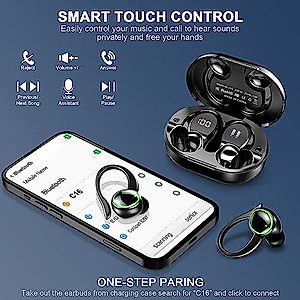Headphones Bluetooth 5.3 Wireless Earbuds ENC Noise Cancelling Mic, Bass Stereo Over Ear buds with Earhooks, 48H Playback and Dual LED Display, IP7 Waterproof Earphones for Sports/Workouts/Gym/Gaming