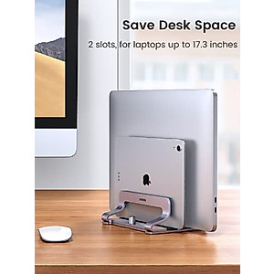 UGREEN Vertical Laptop Stand Holder Desk Dual Aluminum Dock Compatible with MacBook Pro Air Laptop Stand Desktop Adjustable, Lenovo Ideapad, Surface Book, HP Notebook, Dell Chromebook Up to 17.3 Inch