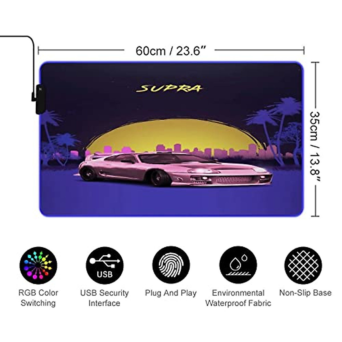 Anime Vaporwave Supra JDM Car Mouse Pad Gaming Mouse Pad RGB Laptop USB Illuminated LED Home Office Accessories Desk Pad