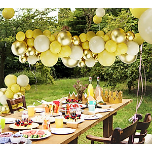 Yellow and Gold Balloons Arch Garland Kit-143Pcs Macaron Yellow Balloons for Birthday Anniversary New Years Baby Shower Graduation Engagement Wedding Party Decoration