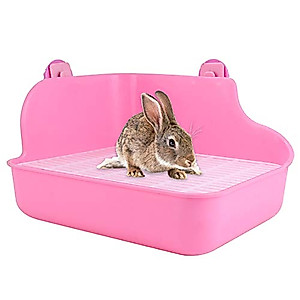 POPETPOP Rabbit Litter Box Plastic Small Animal Litter Potty Trainer Corner Box Pet Training Toilet for Hamster Gerbil Bunny Chinchilla Guinea Pig Ferret Pink