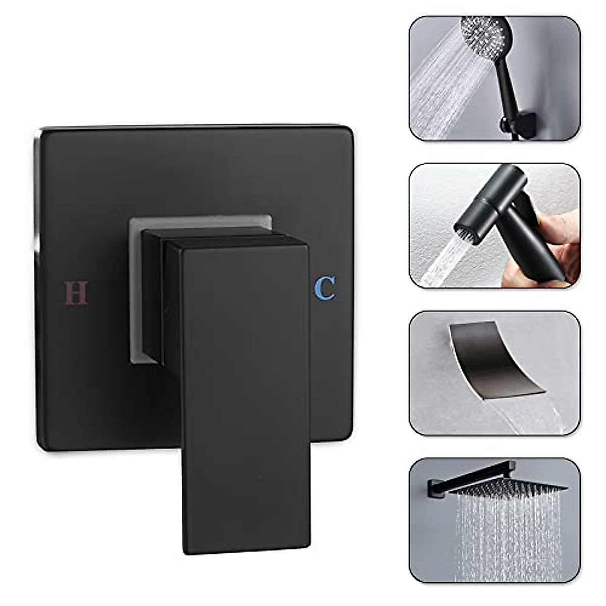 Single-Function Black Shower Handle Valve Trim Kit Shower Valves Wall Mount Brass Faucet Shower Rough-In Valve Bathroom Trim Kit Single Handle Tub Shower Valve Mixer