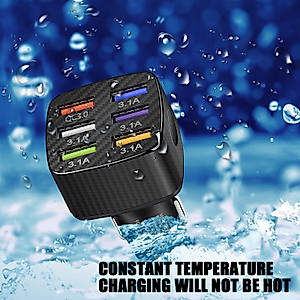 Ajxn Pack-1 Car Charger Adapter, 6 USB Multi Port Fast Charger, QC3.0 USB Fast Charger, Universal for Most Cell Phones, iPhone (Black)