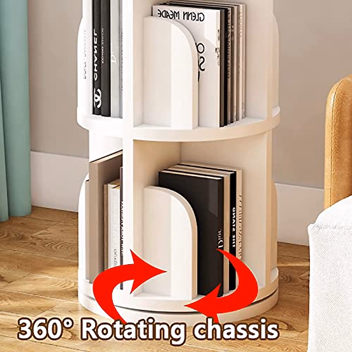 QQXX Solid Wood Rotating Bookcase,Round Rotating Bookshelf 360 Display,Floor Standing Bookcase for Kids & Adults,Corner Shelf Bookshelf Book Organizer for Study Room Living Room Classroom & Bedroom
