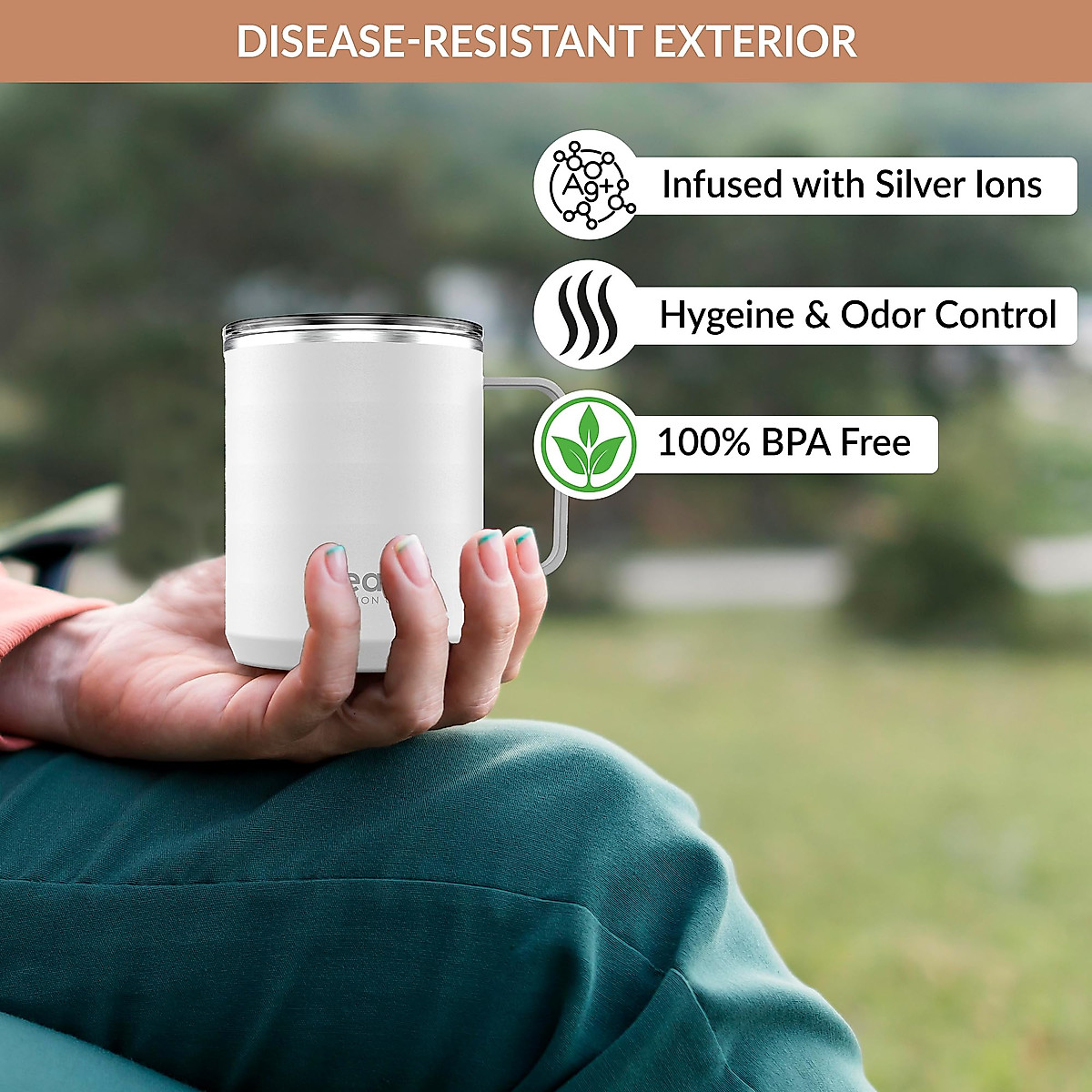 The Clean Hydration Company Insulated Coffee tumbler | Travel coffee mug | Ceramic Lined Tumbler | Iced Coffee Tumbler Cup with Lid | Double Wall Vacuum (White, Mug 12oz)