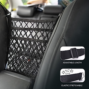 SnowyFox Upgraded Universal 3-Layer Car Mesh Organizer Storage, Car Seat Mesh Pet Child Barrier Storage Net Storage Net for Purse Pets Luggage Barrier Children Kids