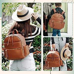 MOMINSIDE Small Diaper Bag Backpack, Mini Baby Diaper Bag with 11 Pockets, Leather Travel Baby Bag for Baby Girls, Diaper Bag Organizers, 2 Insulated Pockets, Stroller Straps, Baby Registry (Brown)