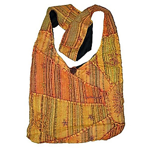 Orange Embroidered Peace and Sunrise Sling Boho Purse Handbag