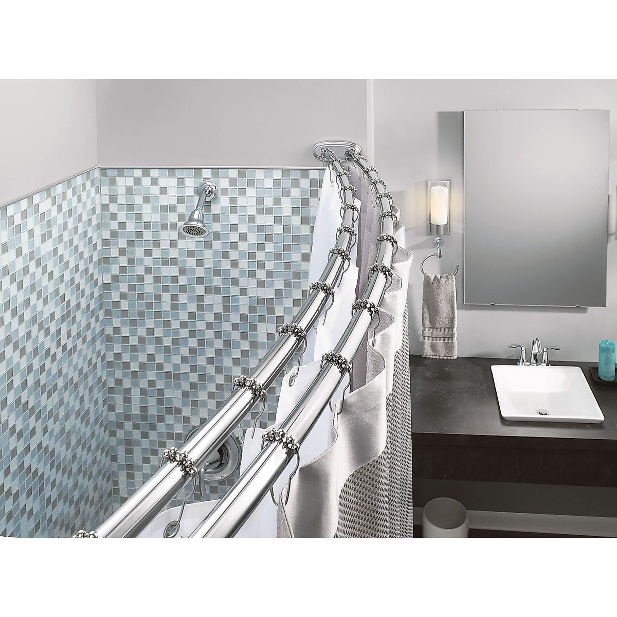 Moen DN2141CH 60-Inch Adjustable Stainless Steel Double Curved Shower Rod, Chrome