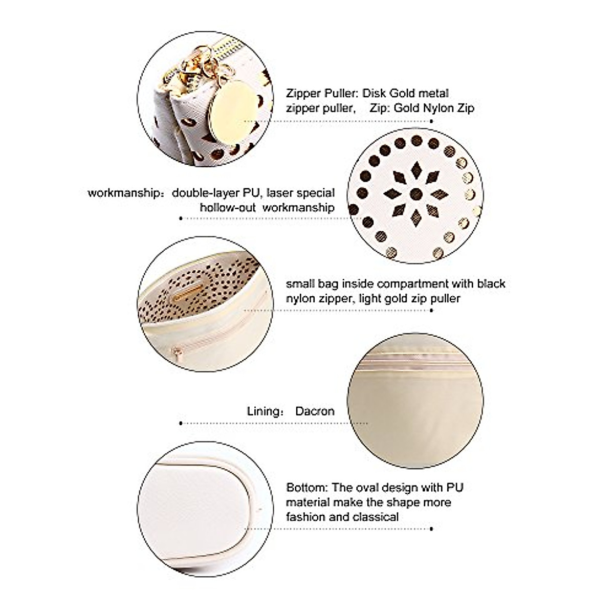 Makeup Bag, Wuhua Gold Pattern Cosmetic Bag with Zipper, Toiletry/Travel Bag for Brushes Jewelry Accessories Collection, Single Layer Storage Bag for Women