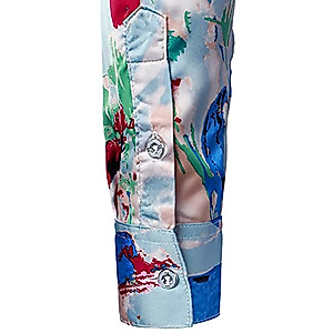 ZEROYAA Men's Hipster Splash Printed Slim Fit Long Sleeve Button Up Satin Dress Shirts for Party Prom ZLCL36-101-Blue X-Large
