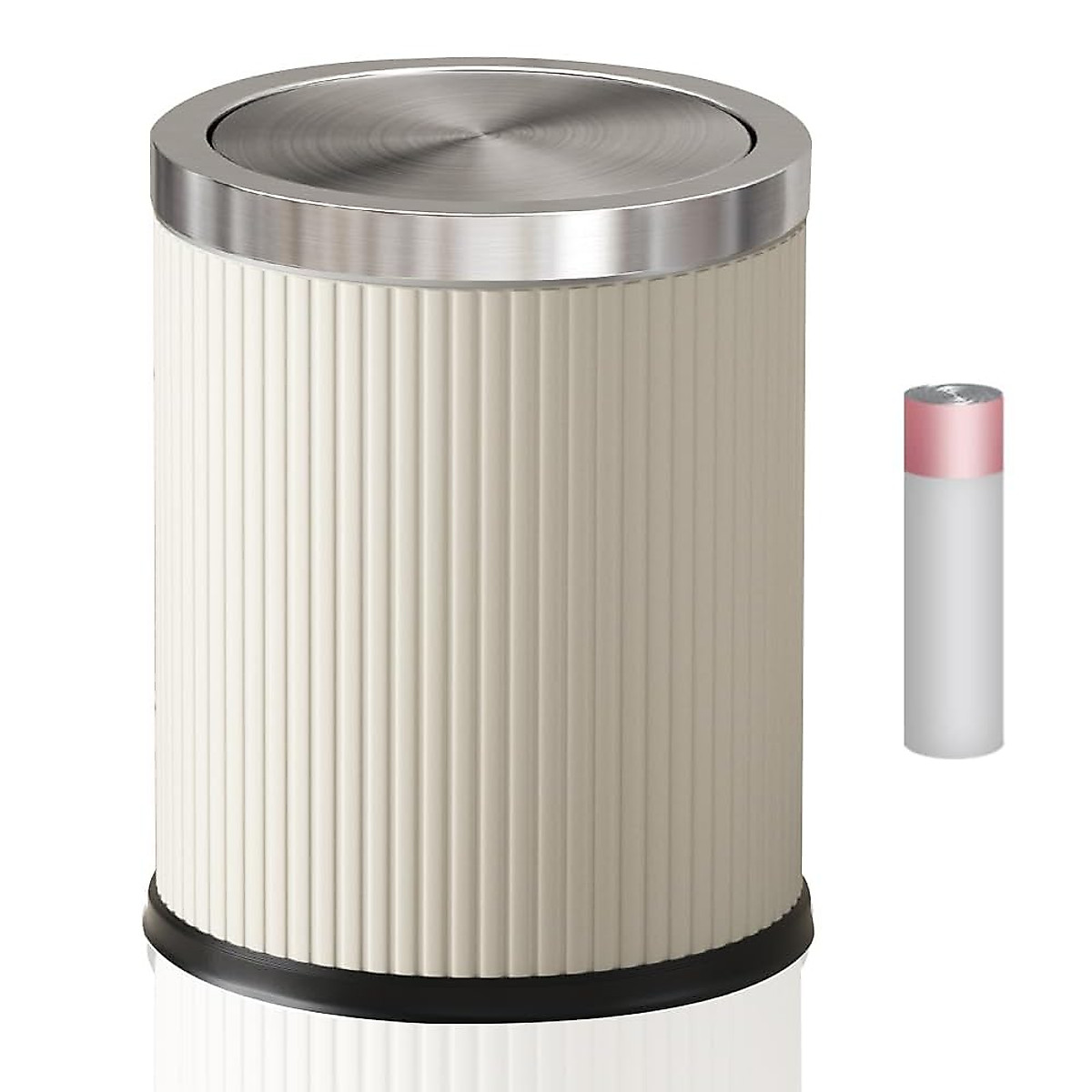 YOJIA 15L/4Gal Creative Leather Shake Lid Garbage Can,Swing Lid Trash Can Sliver,White Waste Basket for Bathroom, Living Room,Bedroom,Office,Hotel,Rest Room,Dorm,RV(15L Elegant White)