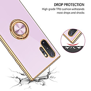DUEDUE for Samsung Galaxy Note 10 Plus Case with Ring Holder Kickstand 360 Degree Rotation Magnetic Car Finger Slim Cover Shockproof Protective Phone Case for Samsung Note 10 Plus, Light Purple