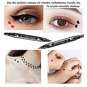 Mysense 2PCS Liquid Eyeliner Stamp Pen Set, Red & Black Heart Stamp Eyeliner Pencil Eye Liner Stencils, Waterproof Smudge-proof Eyeliner for Women Girls Halloween Harley Quinn Costumes Cosplay Makeup