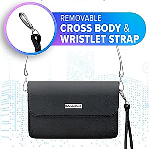 DefenderShield EMF Protection Clutch Purse - RFID Blocking Anti Radiation Crossbody Wristlet Handbag - Vegan Leather Bag, Black Pebble Grain