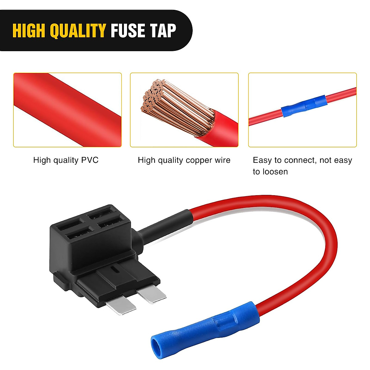 Nilight - 50040R 12V Car Add-a-Circuit Fuse Adapter with Standard and Mini TAP Profile TAP Blade Fuse for Cars Trucks Boats, 10 Pack Fuse Holder-3 types, 2 Years Warranty,Blue, Red, Black