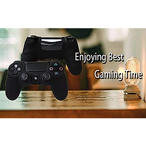 PS4 Controller Grips,Pandaren Studded Anti-Slip Silicone Cover Skin Set Compatible for PS4 /Slim/PRO Controller(Black Skin x 2 + FPS PRO Thumb Grips x 8)