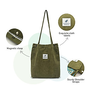 GODWOODS Fashion Tote Bag for Women Corduroy Shoulder Cord Purse with Inner Pocket (Army Green)