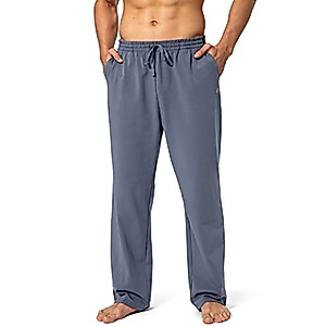 Pudolla Men's Cotton Yoga Sweatpants Athletic Lounge Pants Open Bottom Casual Jersey Pants for Men with Pockets (Mallard Blue Large)