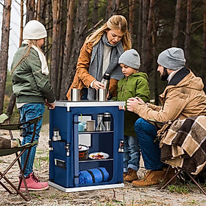EAGLE PEAK Outdoor Camping Pop Up Folding Table with Large 3-Tier Storage Organizer and Side Pockets, Easy Set Up Portable Lightweight Aluminum Camping Kitchen, Blue