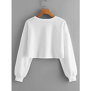 SweatyRocks Women's Casual Long Sleeve Raw Hem Pullover Crop Tops Sweatshirt White XS