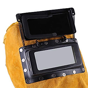 Leather Welding Hood Welder Mask Breathable Welding Helmet For Eyes Face Neck Protection Leather Welding Mask with Lens, Yellow