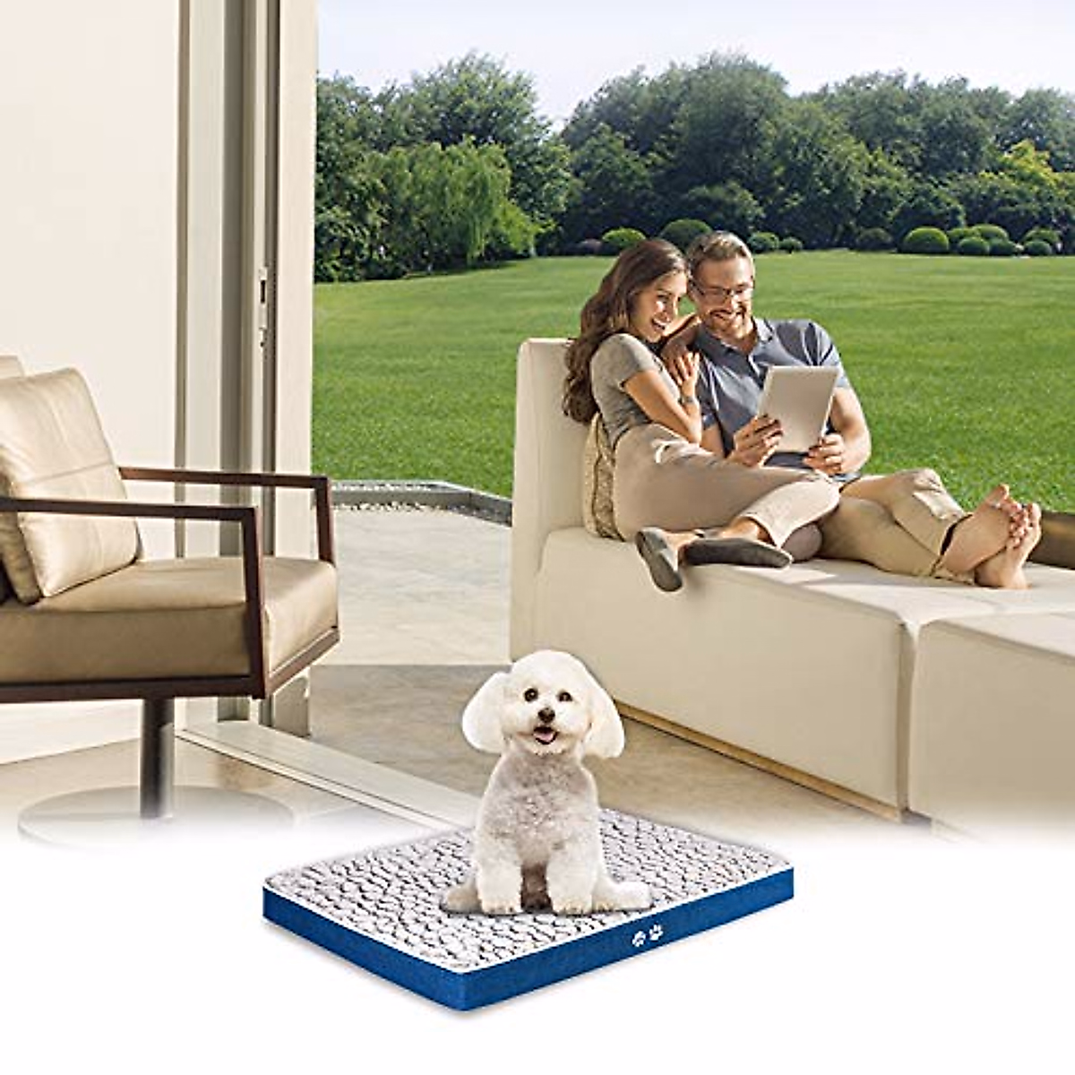 KROSER Dog Bed Crate Mat for Small, Medium, Large and Extra Large Cats, Stylish Dog Pad Mattress (Cool & Warm) with Waterproof Linings, Pet Mat with Removable Machine Washable Cover, Grey/Navy