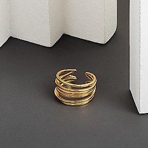 Women'S Sterling Silver Ring, Simple Irregular Yellow Gold Open Ring Gold